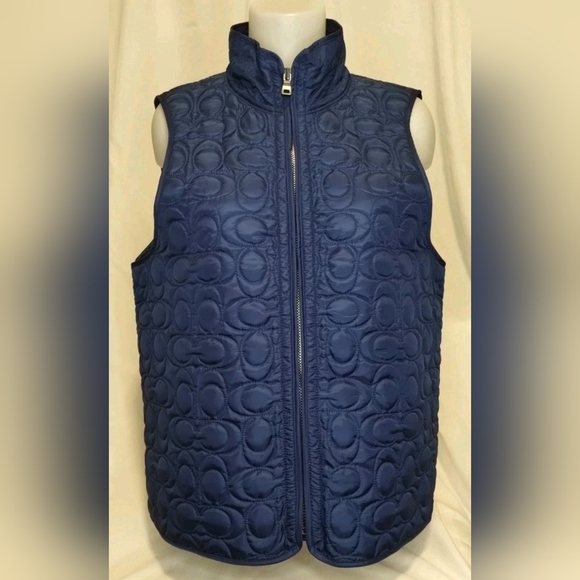 Coach | Jackets & Coats | Coach Quilted Vest Womens Navy Blue Classic C ...